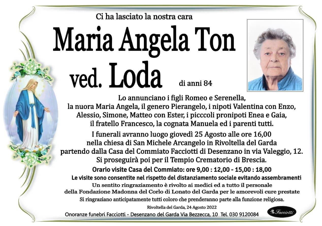 Maria Angela Ton ved. Loda - Onoranze Funebri Facciotti