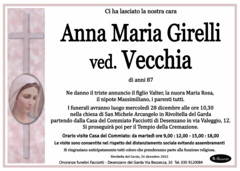 Anna Maria Girelli ved. Vecchia - Onoranze Funebri Facciotti