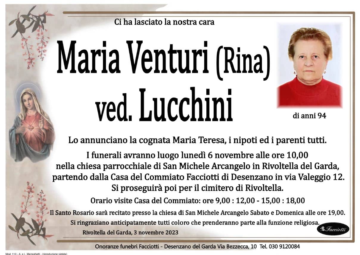 Maria Venturi (Rina) ved. Lucchini - Onoranze Funebri Facciotti