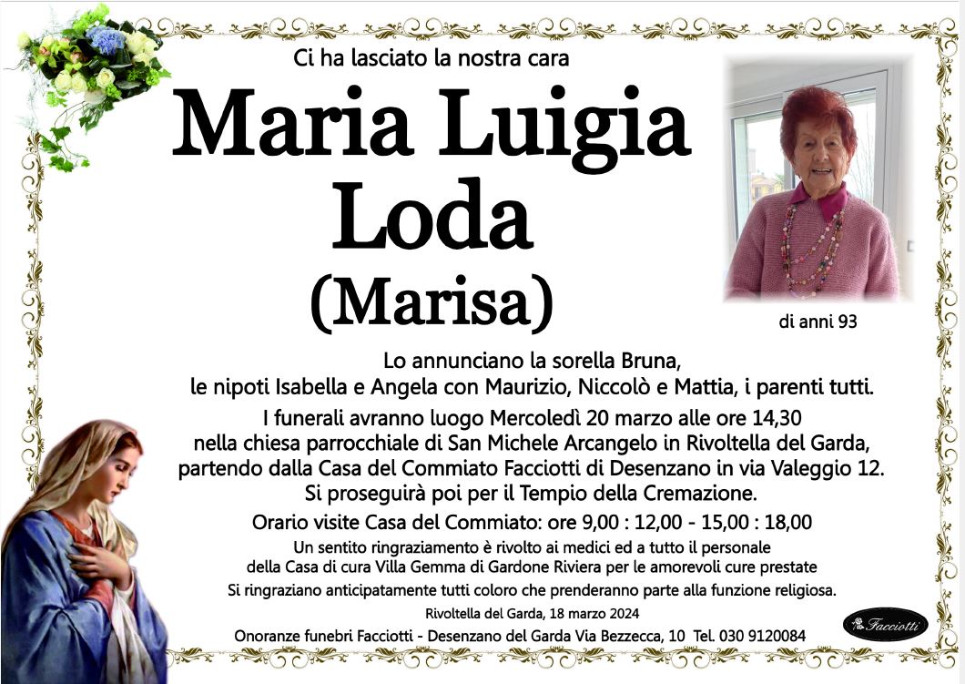 Maria Luigia Loda (Marisa) - Onoranze Funebri Facciotti